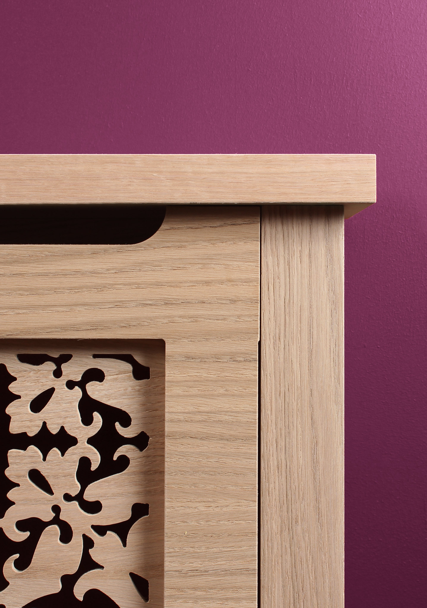 Oak Veneer Radiator Cover On Purple - Jali Gallery